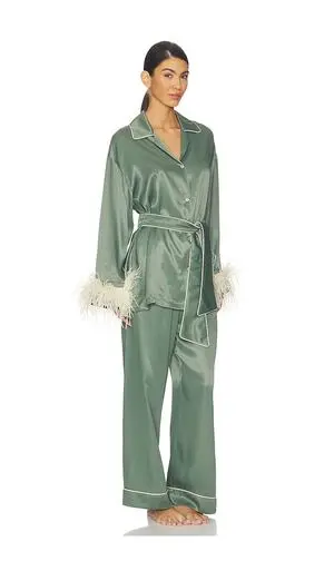 Sleeper Miss Cat Belted Set With Detachable Feathers In Sage