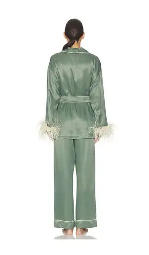 Sleeper Miss Cat Belted Set With Detachable Feathers In Sage