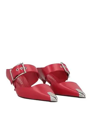 Alexander McQueen Calfskin Mules With Metal Detailing - Red