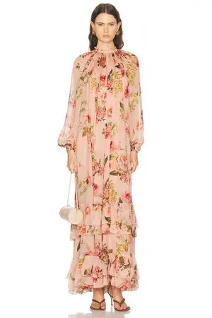 Hemant & Nandita Ayla Floral Maxi Dress - Peach