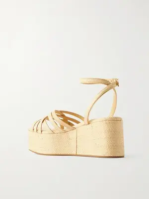 LOEFFLER RANDALL Channing Raffia Platform Wedge Sandals - Neutrals