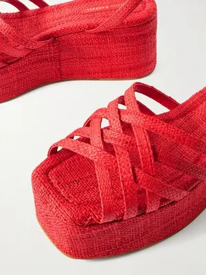 LOEFFLER RANDALL Channing Raffia Platform Sandals - Red