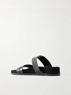 Gabriela Hearst Low Striker Paneled Suede And Leather Sandals - Black