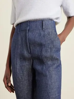 Gabriela Hearst Rhein Linen-chambray Flared Pants - Blue