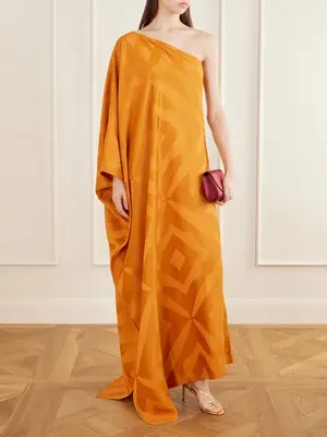 DIMA AYAD Printed Crepe One-shoulder Gown
