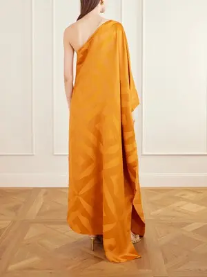 DIMA AYAD Printed Crepe One-shoulder Gown
