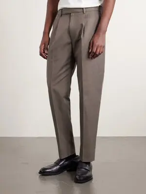 Zegna Pleated Cotton And Linen-blend Trousers - Green