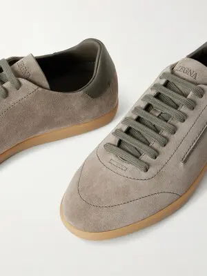 Zegna 232 Leather-trimmed Suede Sneakers - Brown