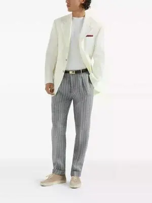 Brunello Cucinelli Chalk Stripe Linen Twill Trousers With Pleat