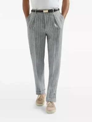 Brunello Cucinelli Chalk Stripe Linen Twill Trousers With Pleat