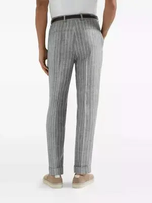 Brunello Cucinelli Chalk Stripe Linen Twill Trousers With Pleat