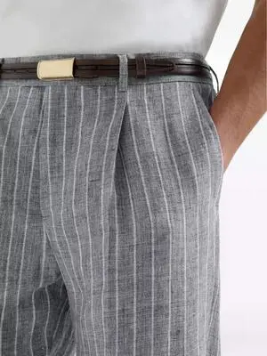 Brunello Cucinelli Chalk Stripe Linen Twill Trousers With Pleat