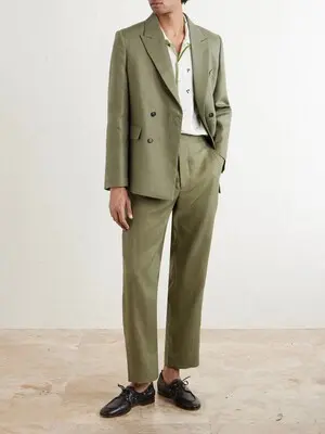 BODE Linen Double-breasted Blazer - Green