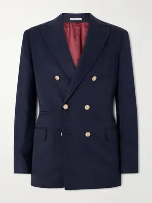 Brunello Cucinelli Double-breasted Silk And Linen-blend Blazer