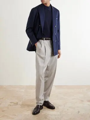 Brunello Cucinelli Double-breasted Silk And Linen-blend Blazer