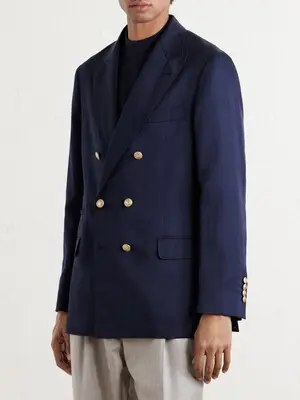 Brunello Cucinelli Double-breasted Silk And Linen-blend Blazer