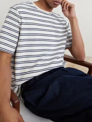 Mr P. Striped Cotton-terry T-shirt - Blue