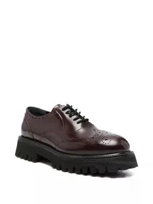 ADRIANNA FERETTI Bordeaux Brogue Detailing Tread Sole Loafers