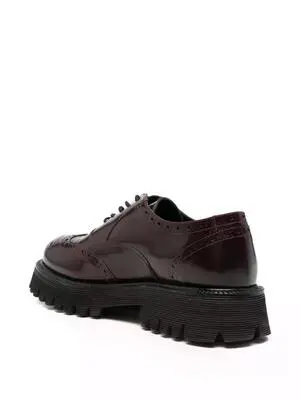 ADRIANNA FERETTI Bordeaux Brogue Detailing Tread Sole Loafers