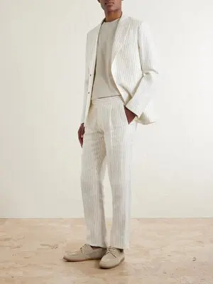 Mr P. Tapered Pleated Pinstriped Linen Suit Trousers