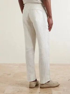 Mr P. Tapered Pleated Pinstriped Linen Suit Trousers