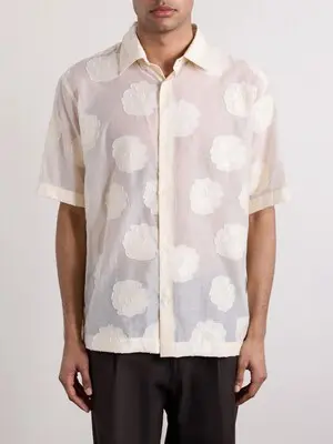 Nn07 Freddy 50045 Floral-embroidered Organic Cotton-blend Shirt - Neutrals
