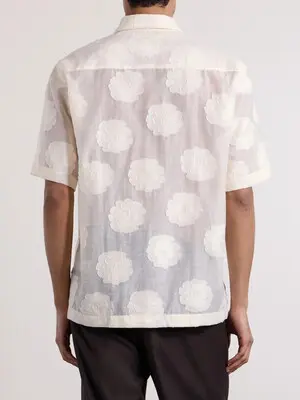 Nn07 Freddy 50045 Floral-embroidered Organic Cotton-blend Shirt - Neutrals