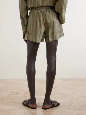 Saint Laurent Wide-leg Striped Recycled-twill Shorts - Green