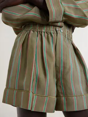 Saint Laurent Wide-leg Striped Recycled-twill Shorts - Green