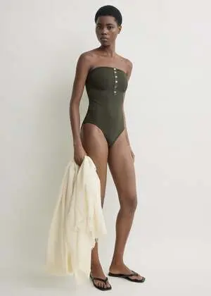 TOTEME Ribbed Strapless One Piece Swimsuit - Green