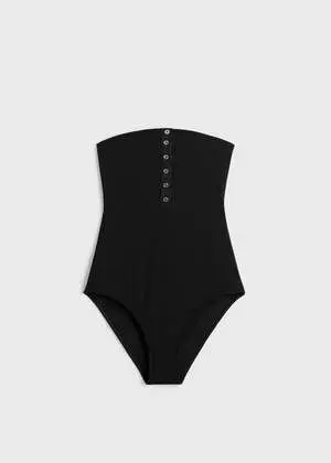 TOTEME Ribbed Strapless One Piece Swimsuit - Black