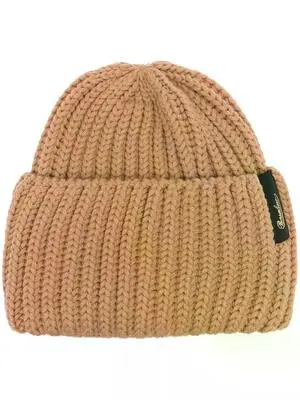 Borsalino Logo-patch Ribbed Virgin Wool Beanie - Brown