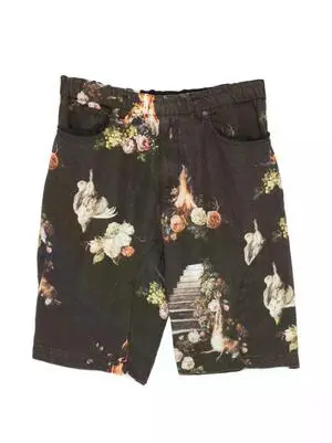 Undercover Floral Print Elasticated Waist Shorts - Brown