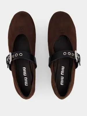 Miu Miu Suede Ballerina Flats - Brown