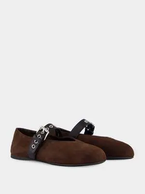 Miu Miu Suede Ballerina Flats - Brown