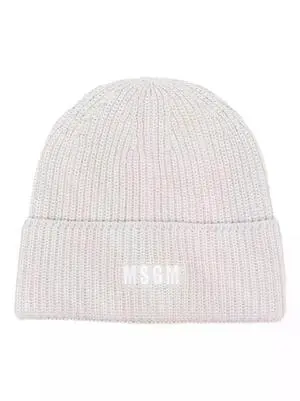 MSGM Logo-embroidered Ribbed-knit Beanie - Grey