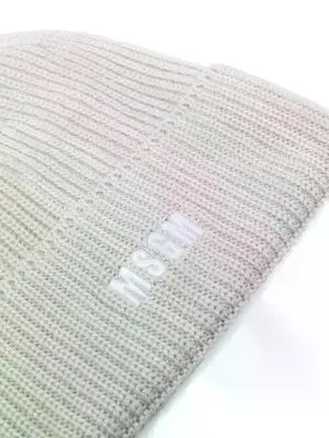 MSGM Logo-embroidered Ribbed-knit Beanie - Grey