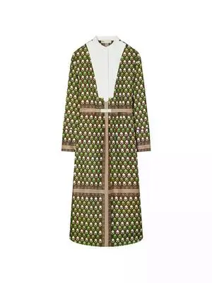 Tory Burch Silk Twill Shirtdress With Contrast Bib And Collar
