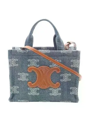 Celine 2023 Small Denim Cabas Thais Satchel - Blue