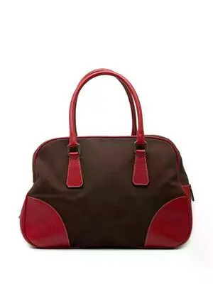 Prada Cinghiale Trimmed Canvas Canapa Bauletto Bag - Brown