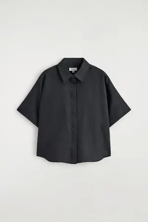 Cos Oversized Short-sleeved Linen Shirt - Black