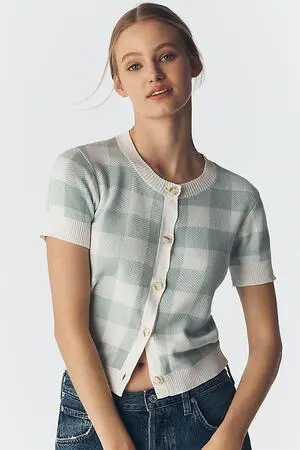 Central Park West Laurel Jacquard Buttondown Sweater