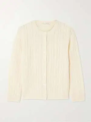 DÔEN Danae Cropped Cable-knit Cashmere Cardigan - Cream