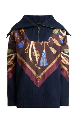 Etro Scarf-detailed Wool-blend Cardigan - Navy