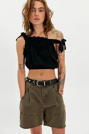 Free People Wild Rebel Barrel Shorts - Teak