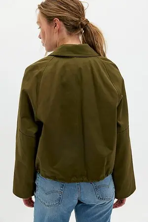 Closed Sportive Blouson Jacket With Drawstring Waist - Deep Olive