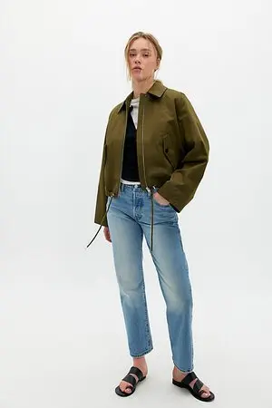 Closed Sportive Blouson Jacket With Drawstring Waist - Deep Olive