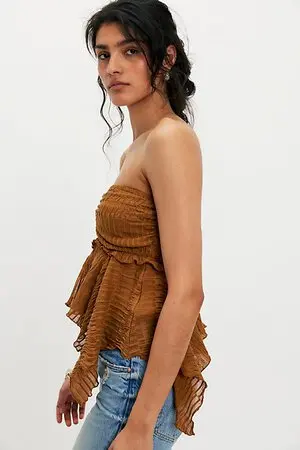 Free People Strapless Babydoll Tube Top With Asymmetrical Hem - Cathay