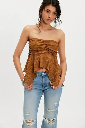 Free People Strapless Babydoll Tube Top With Asymmetrical Hem - Cathay