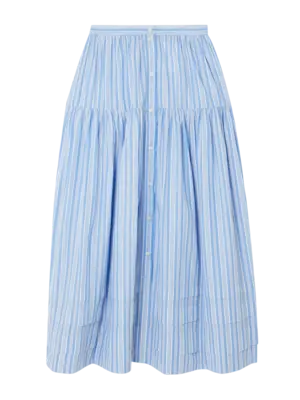 DÔEN DÔEN Marceline Tiered Striped Organic Cotton Midi Skirt